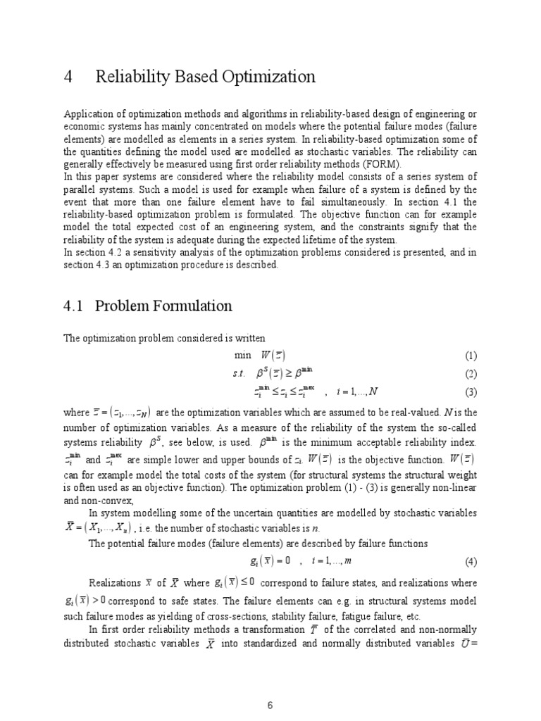 4 Reliability Based Optimization: 4.1 Problem Formulation | Download Free PDF | Mathematical ...