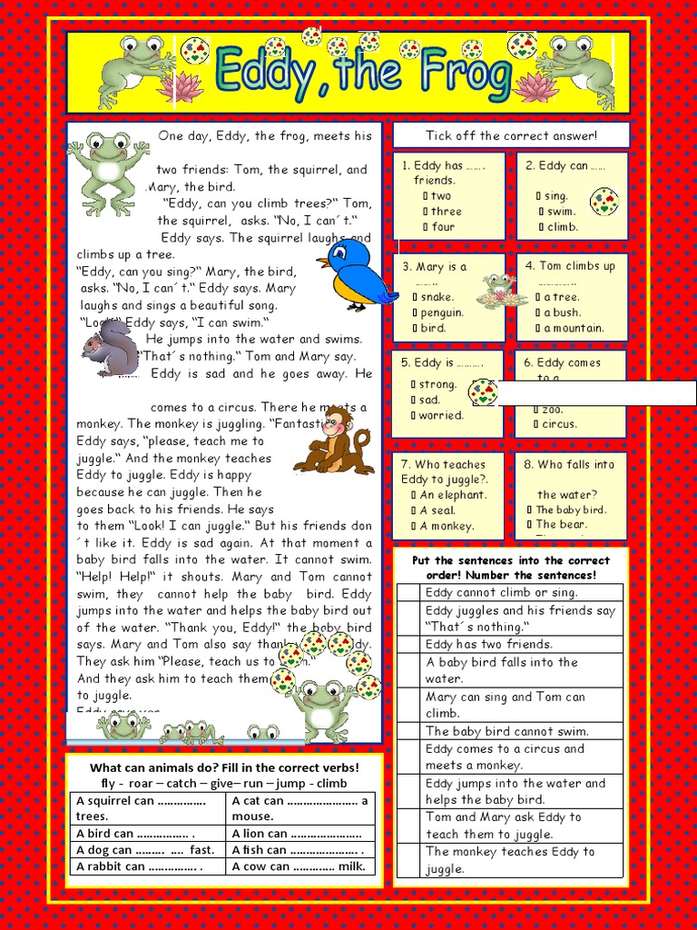 Eddy The Frog Key Included Reading Comprehension Exercises - 19305 ...