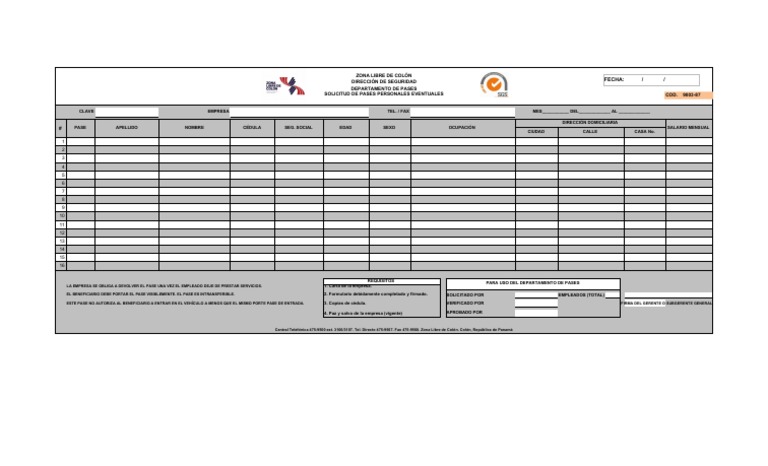 Nuevo Formulario - Pase Personales Eventuales | PDF