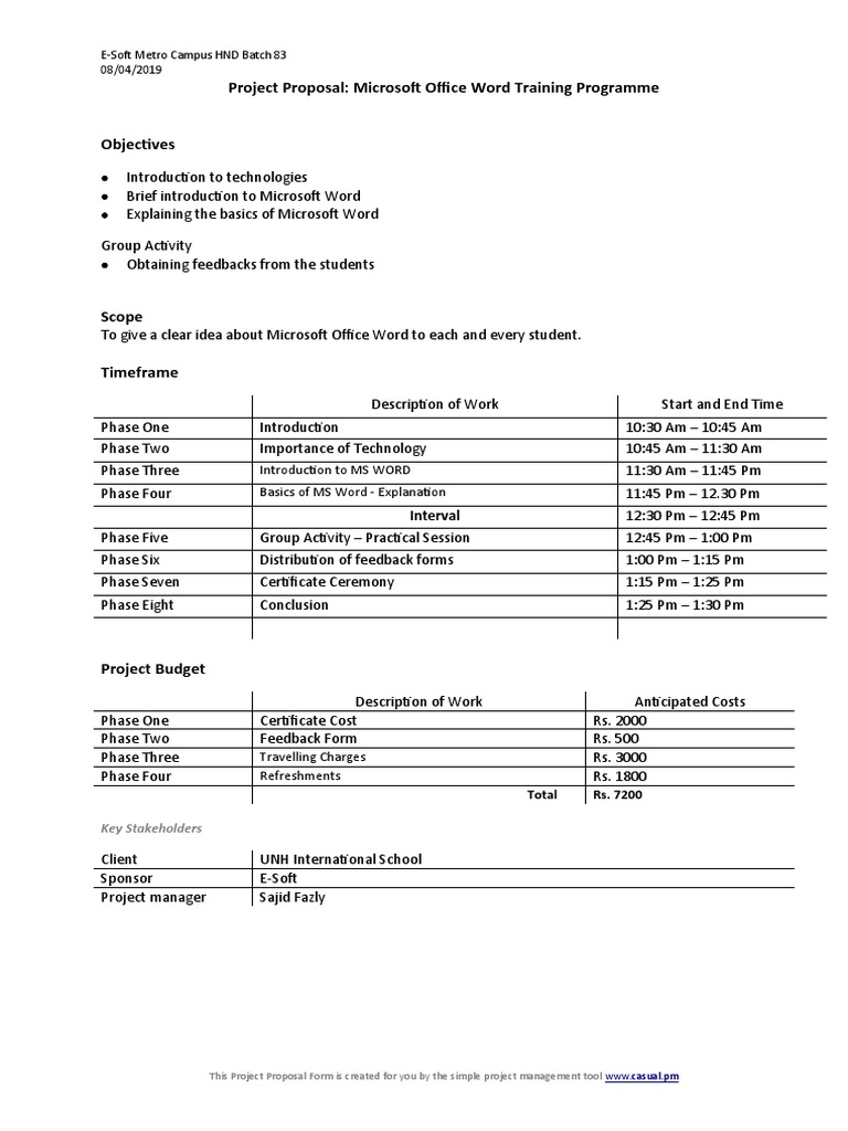 Project Proposal: Microsoft Office Word Training Programme: E-Soft ...