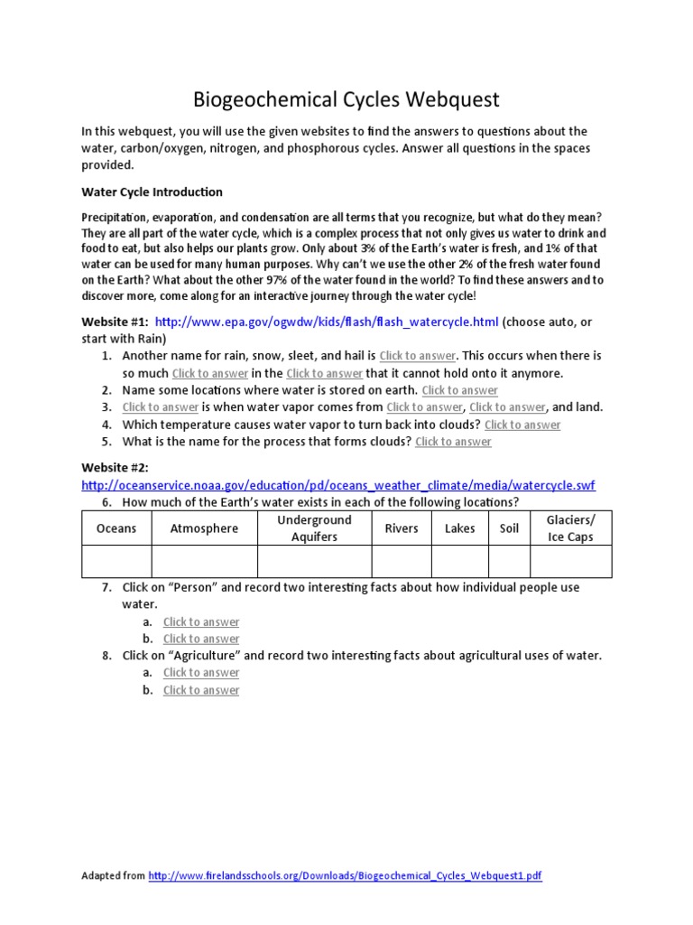 Biogeochemical Cycles Webquest: Water Cycle Introduction | PDF | Carbon Dioxide | Water Cycle