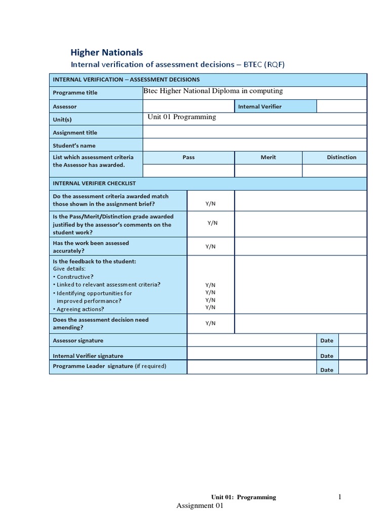 Higher Nationals: Internal verification of assessment decisions – BTEC ...