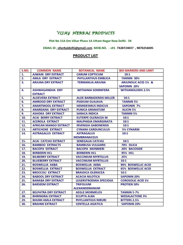 Product List: Vijay Herbal Products Vijay Herbal Products Vijay Herbal ...