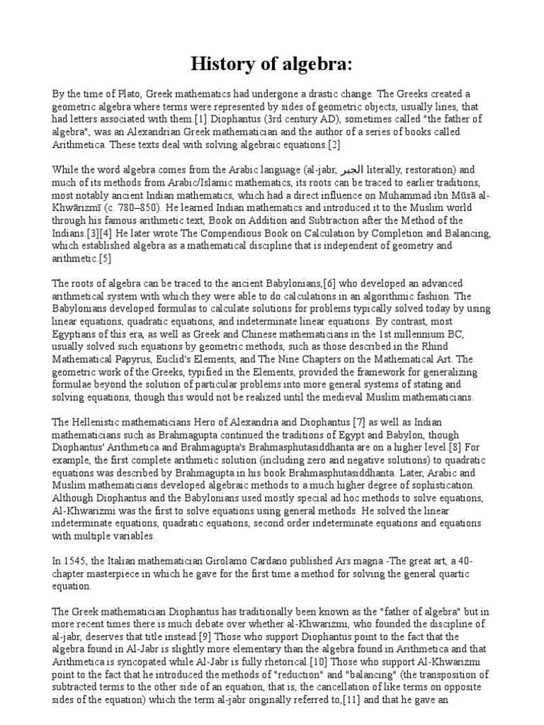 History of Algebra | PDF | Algebra | Abstract Algebra