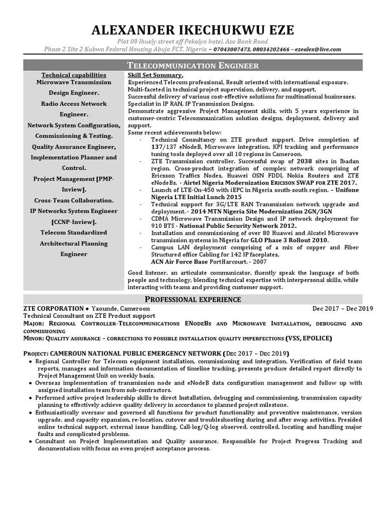 Eze Alexander Resume - Overall - 1 | PDF | Lte (Telecommunication) | Technical Support