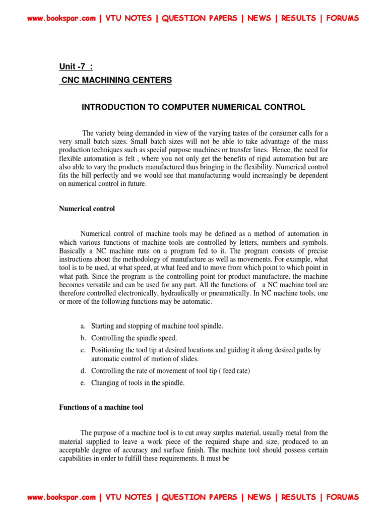 Unit - 7: CNC Machining Centers: Numerical Control | PDF | Numerical ...