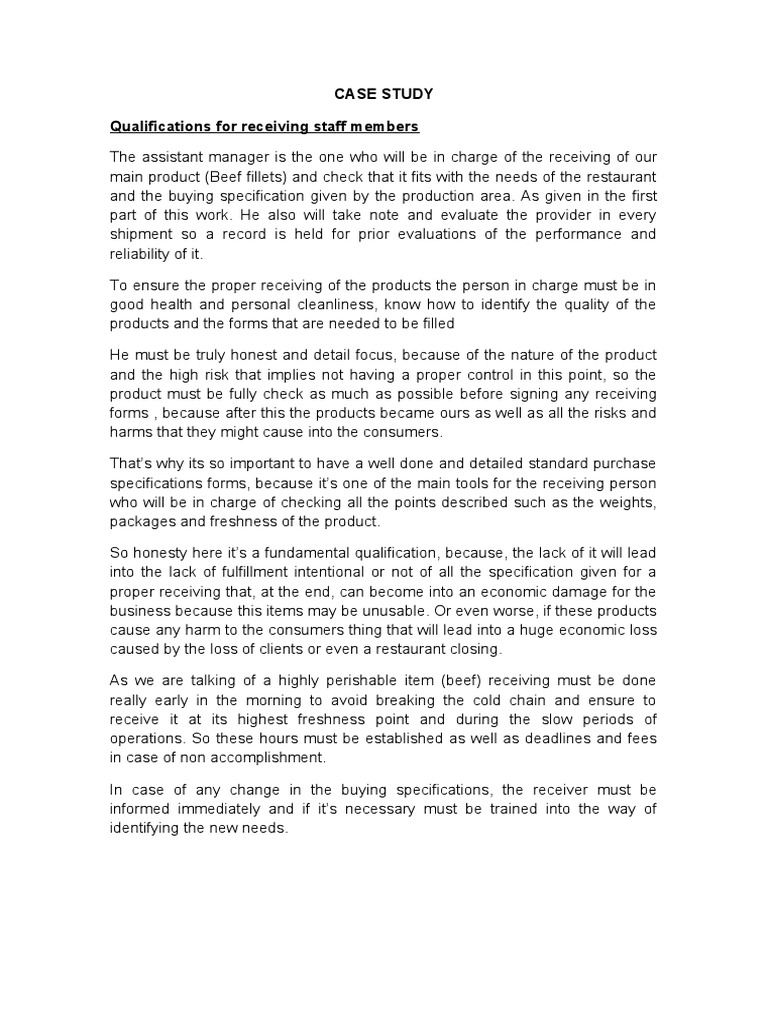 Case Study Qualifications For Receiving Staff Members | PDF | Meat | Beef