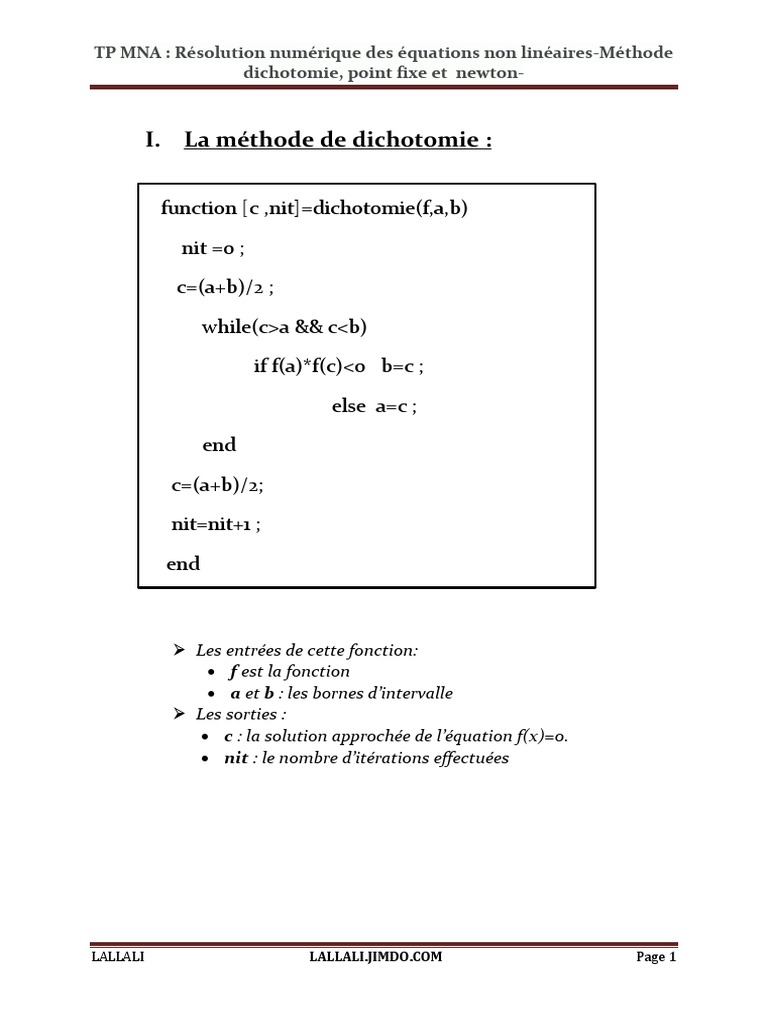TP 4 - Résolution Numérique Des Équations Non Linéaires PDF | PDF | Analyse numérique | Objets ...