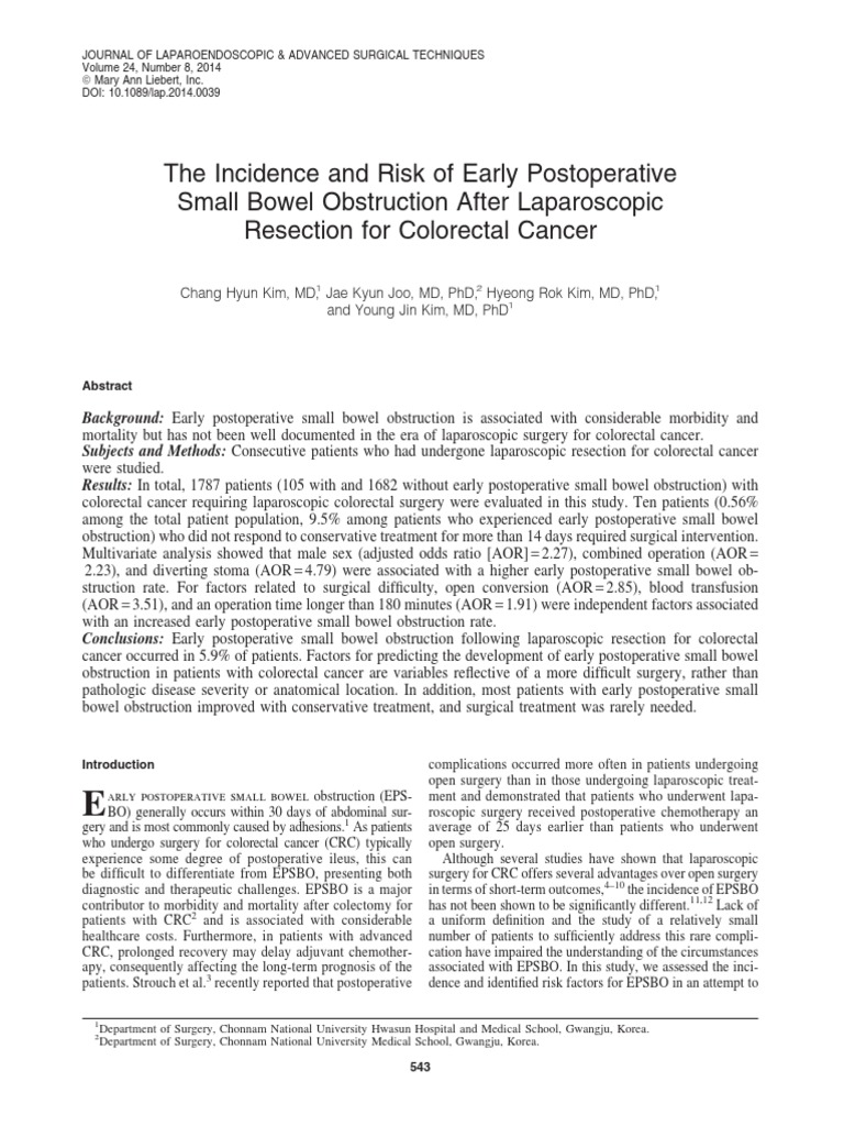 The Incidence and Risk of Early Postoperative Small Bowel Obstruction ...