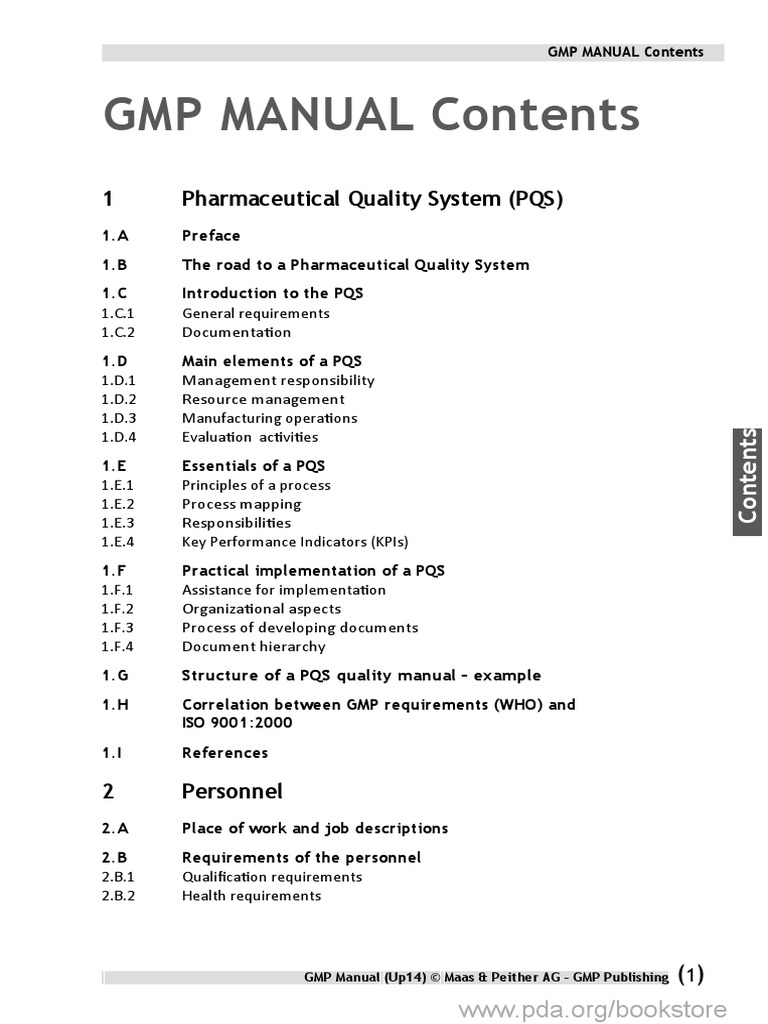 GMP MANUAL Contents: 1 Pharmaceutical Quality System (PQS) | PDF | Verification And Validation ...