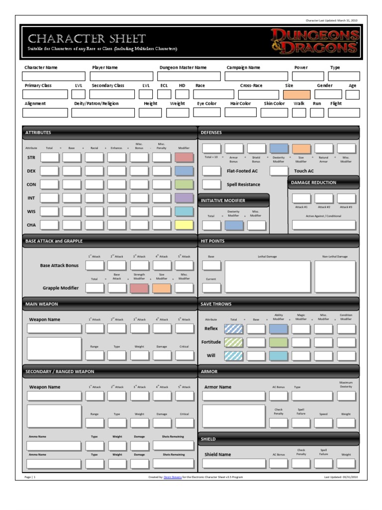 Character Sheet Update: March 2010 | PDF | Dungeons & Dragons | D20 System
