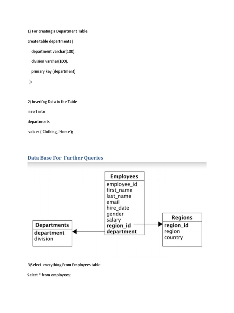 Create Department Table and Insert Data | PDF | Databases | Information ...