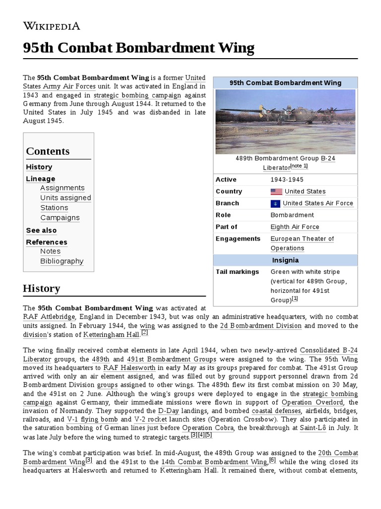 95th Combat Bombardment Wing: History Lineage | PDF | Air Forces ...
