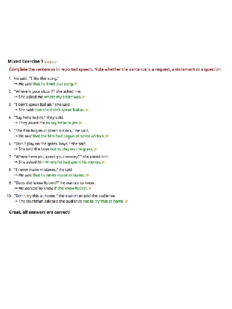 Reported Speech Grammar Practice | PDF
