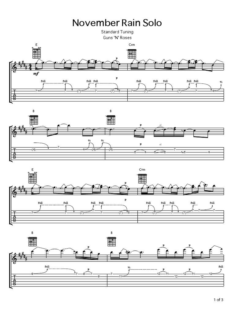 November Rain Solo: Standard Tuning Guns 'N' Roses | PDF | Songs Written