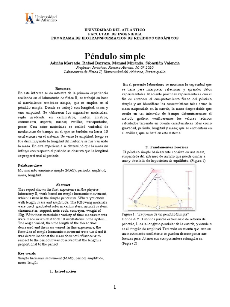 Pendulo Simple Fisica | PDF | Péndulo | Oscilación