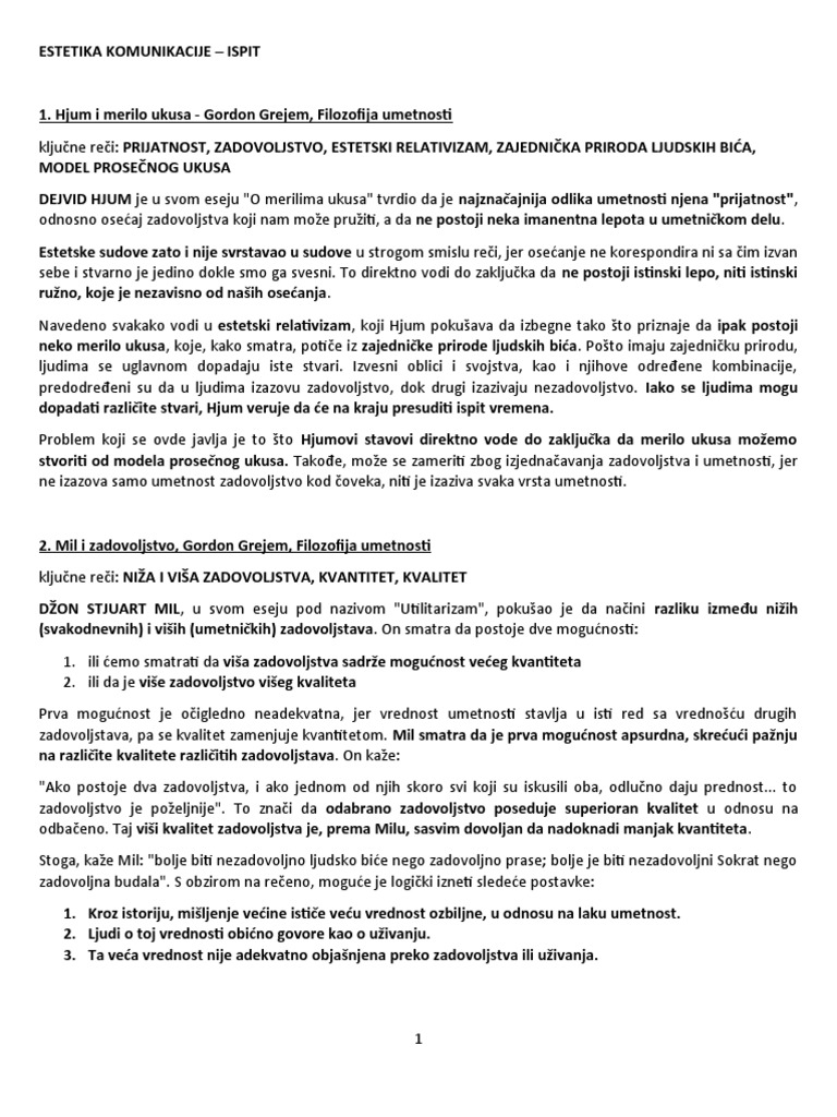 Ispit Estetika Komunikacije | PDF