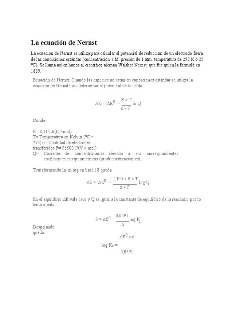 La Ecuación de Nernst | PDF | Redox | Electroquímica