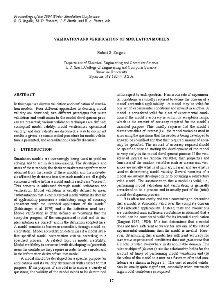 Validation and Verification of Simulation Models | PDF | Conceptual Model | Verification And ...