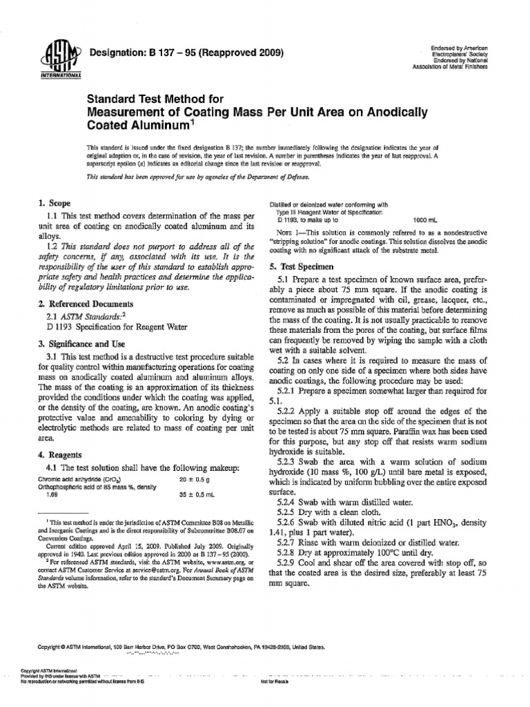 Astm B137-95 (2002) | PDF