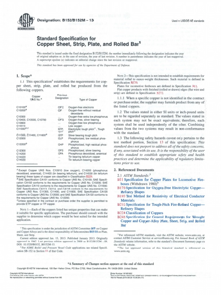 Astm B152 - B152M-13 | PDF