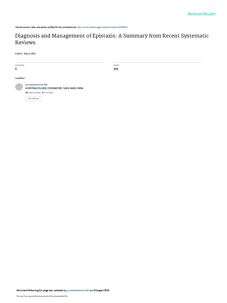 Diagnosis and Management of Epistaxis: A Summary From Recent Systematic ...