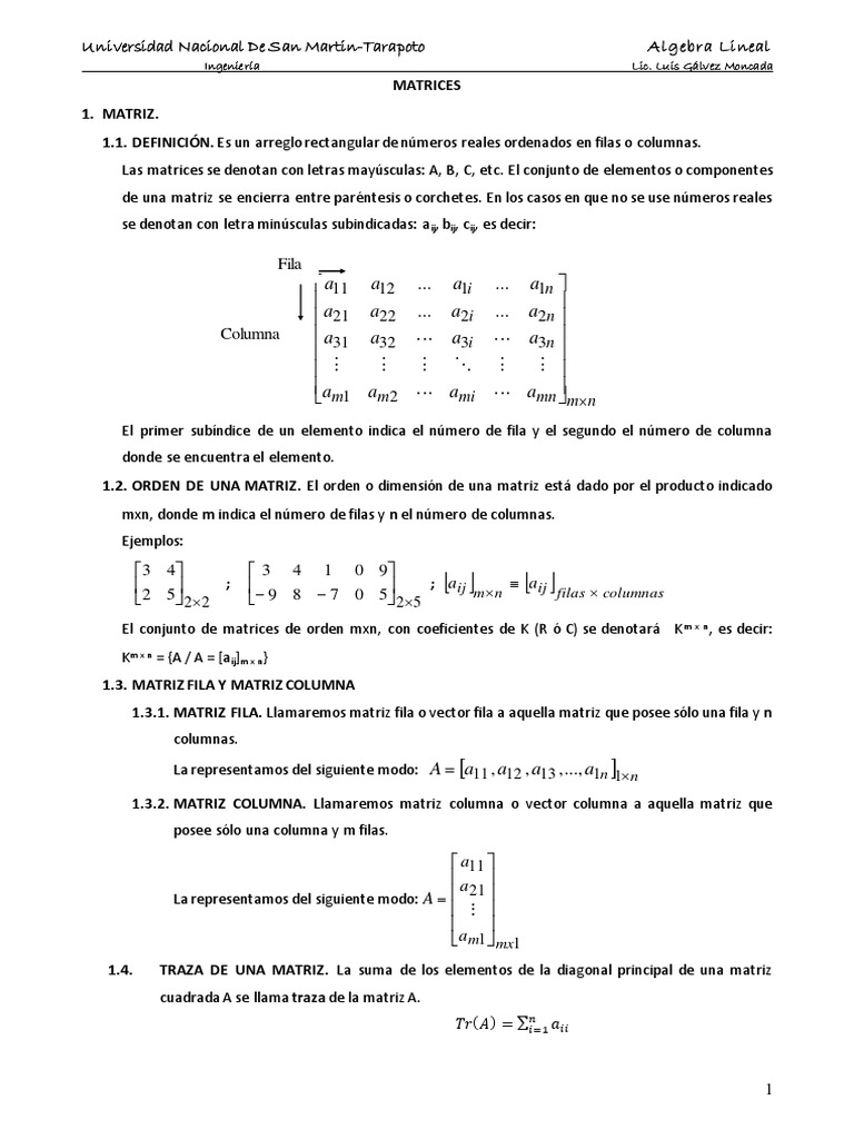1 SEM. Matrices, Operaciones, Tipos PDF | PDF | Matriz (Matemáticas ...