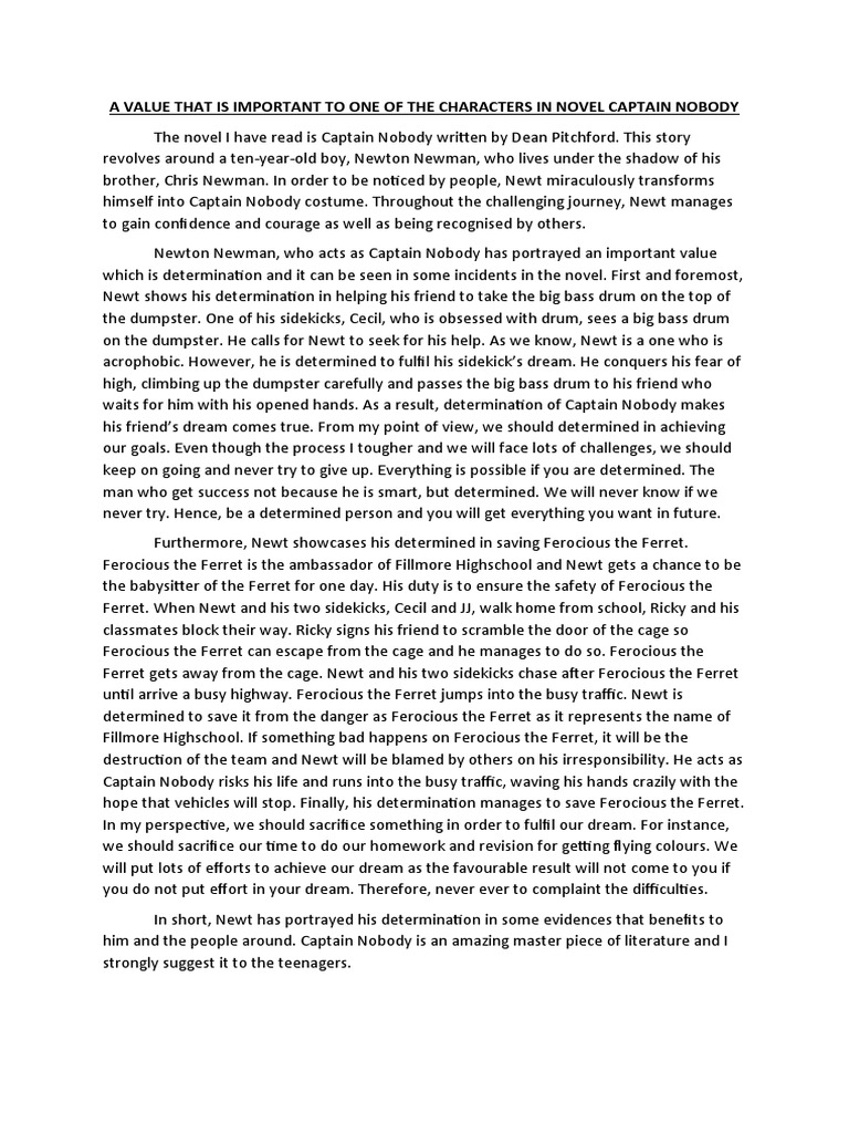 A Value That Is Important To One of The Characters in Novel Captain ...