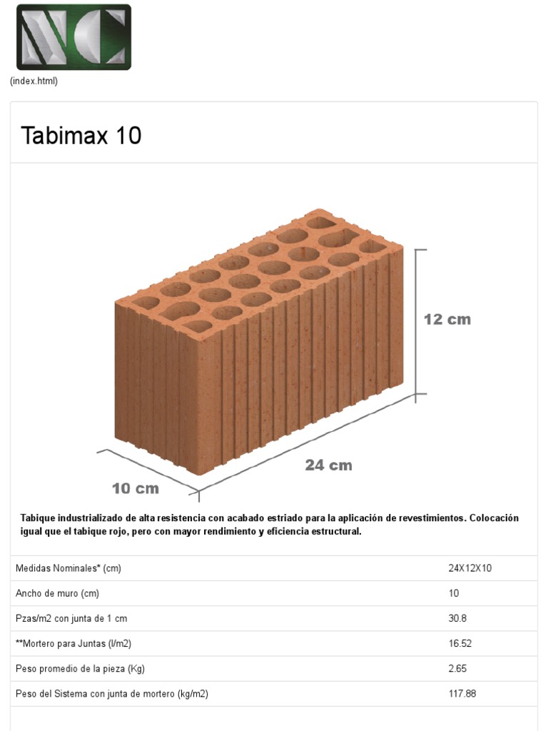 Tabique Novaceramic: Ficha Técnica y Medidas | PDF | Ciencia y matemáticas
