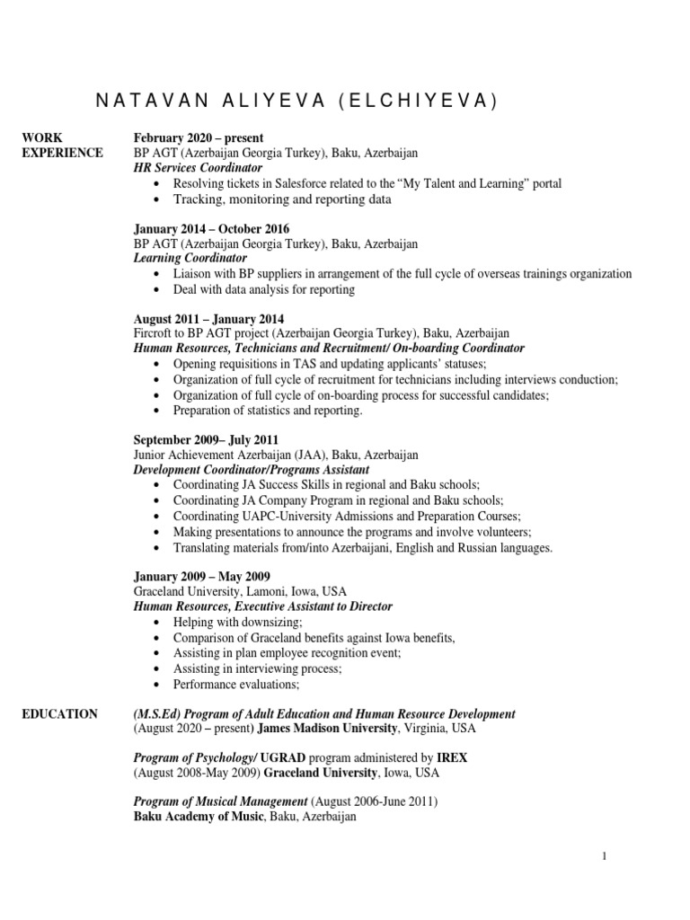 Natavan Aliyeva CV Portfolio | PDF | Azerbaijan | Human Resources