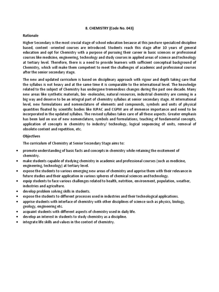 CHEMISTRY (Code No. 043) Rationale | PDF | Chemical Bond | Chemical ...