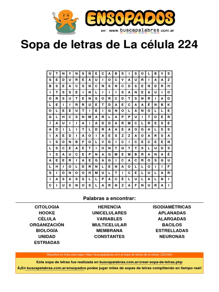 Sopa de Letras PDF | PDF | Biologia Celular | Histologia