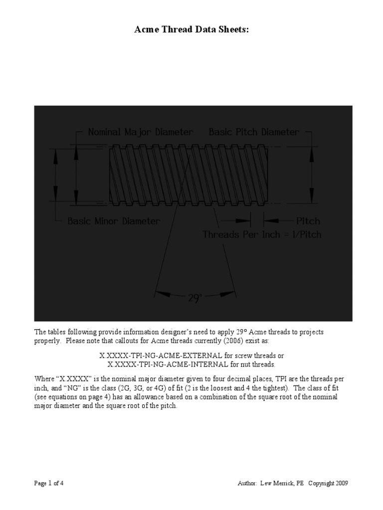 Acme Thread Data Sheets | PDF | Screw | Joining