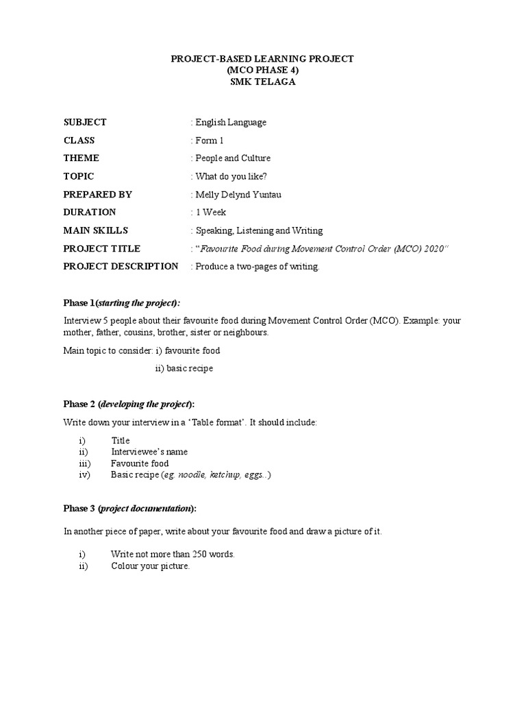 Project-Based Learning Project (Mco Phase 4) SMK Telaga | PDF