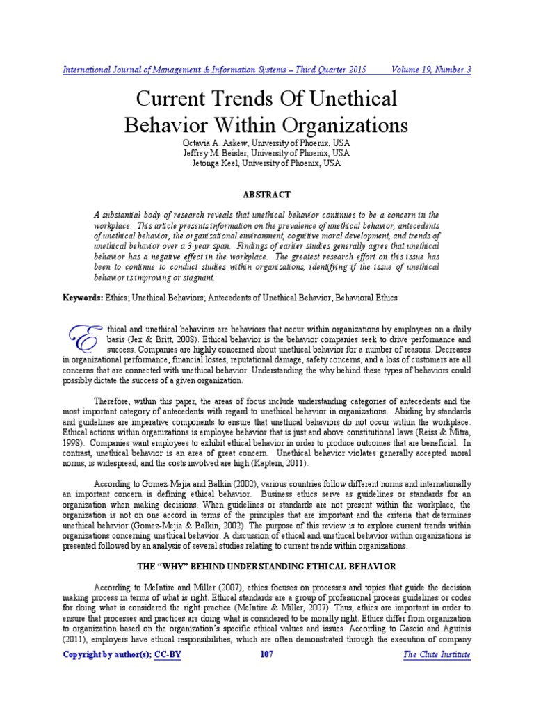 Current Trends of Unethical Behavior Within Organizations | PDF ...