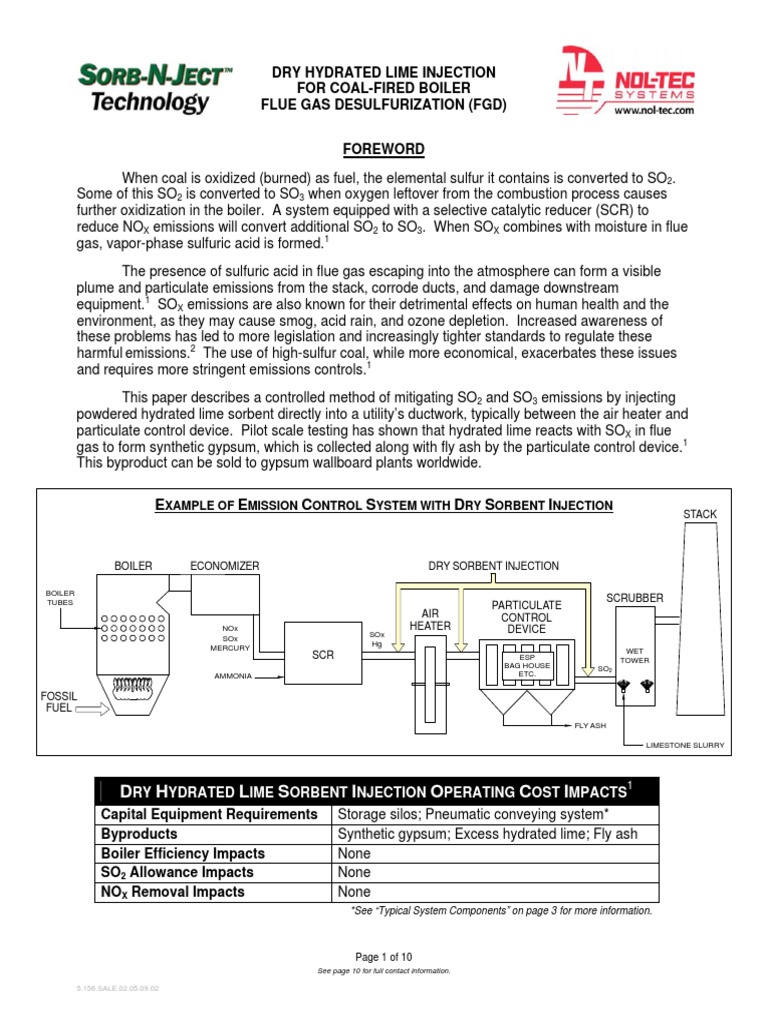 Sorbent - Injection Line Injection | PDF | Exhaust Gas | Energy Technology