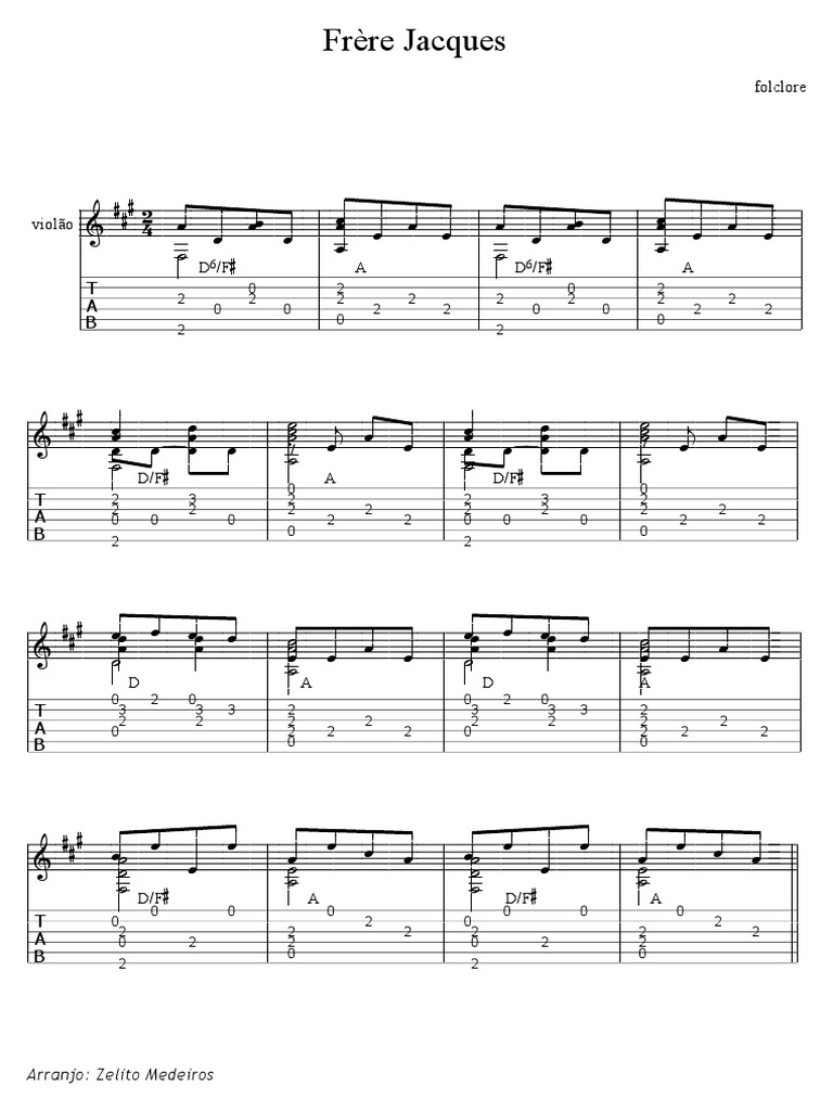 Frere Jacques - Arranjo-Tablatura PDF | PDF
