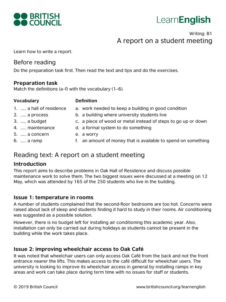 3.LearnEnglish Writing B1 A Report On A Student Meeting PDF | PDF ...