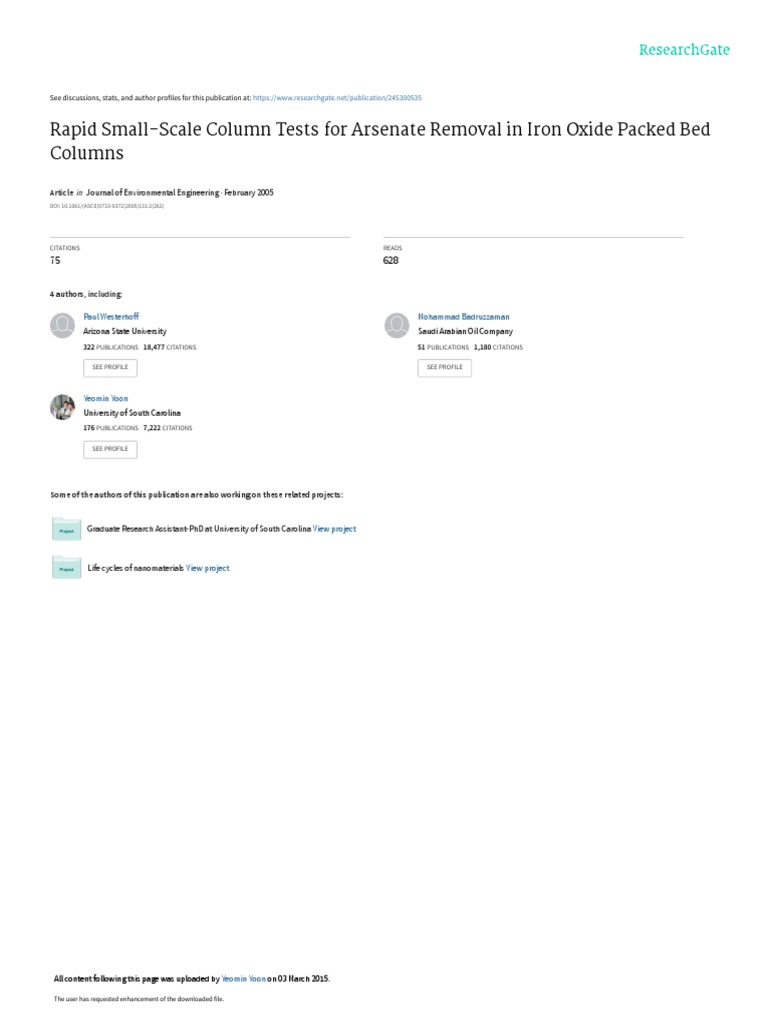 Rapid Small-Scale Column Tests For Arsenate Removal in Iron Oxide ...