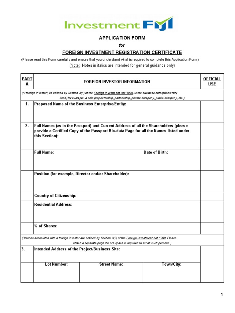 Investment Fiji Application Form | PDF | Privately Held Company ...