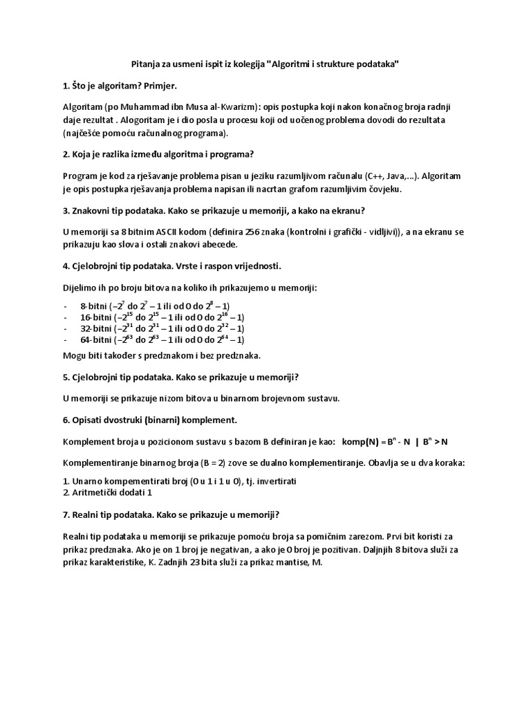 AiSP Usmeni PitanjaOdgovori | PDF