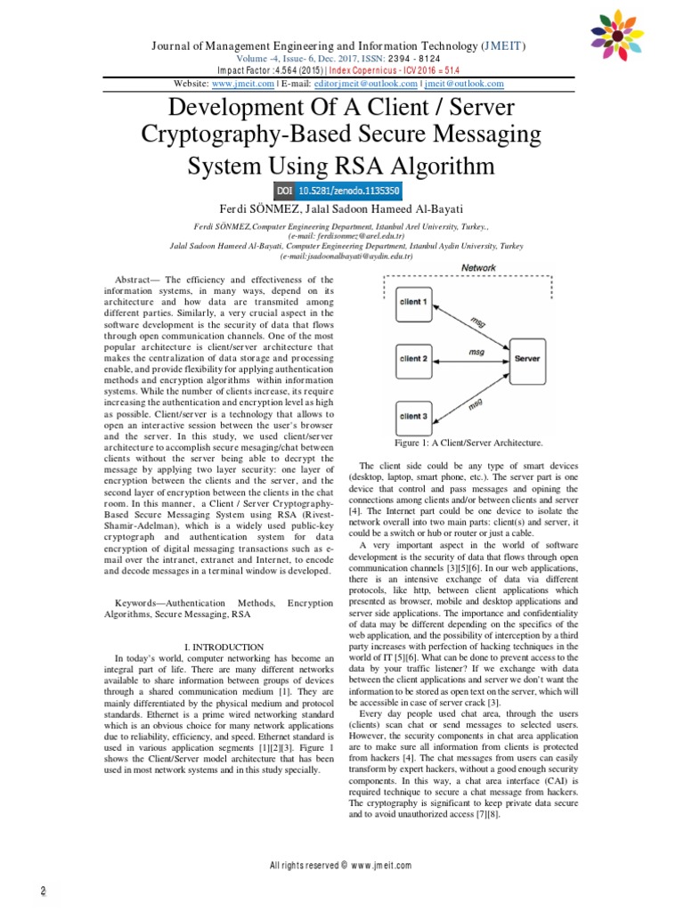 Development of A Client / Server Cryptography-Based Secure Messaging System Using RSA Algorithm ...
