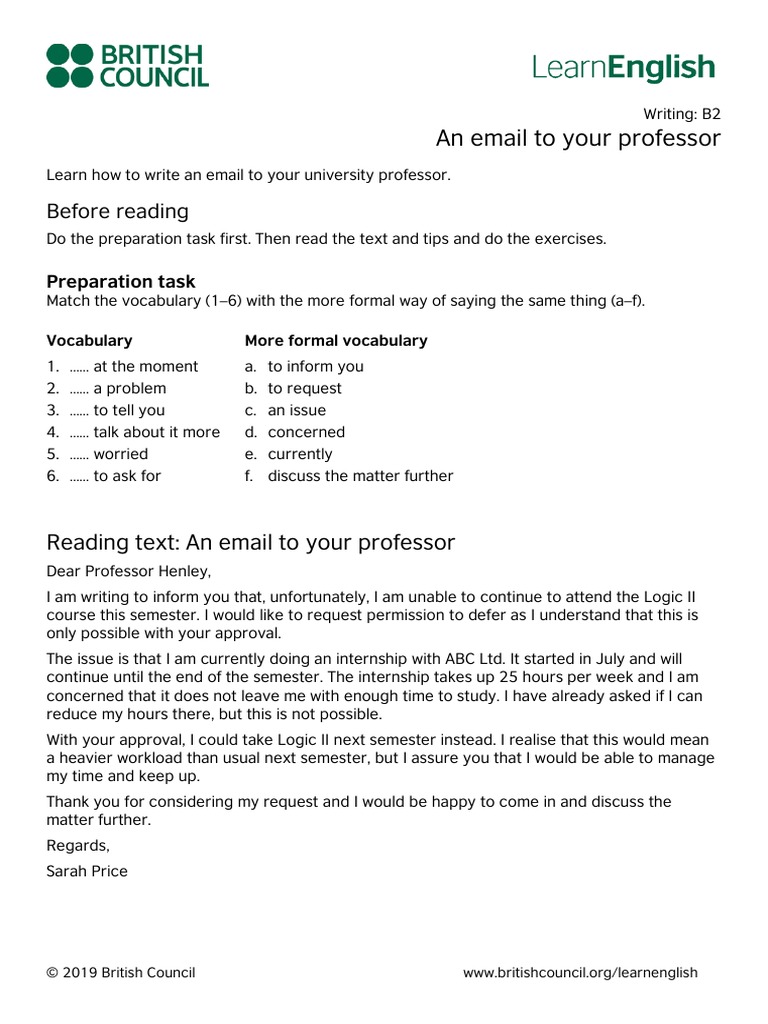 An Email To Your Professor: Before Reading | PDF | Learning | Cognition