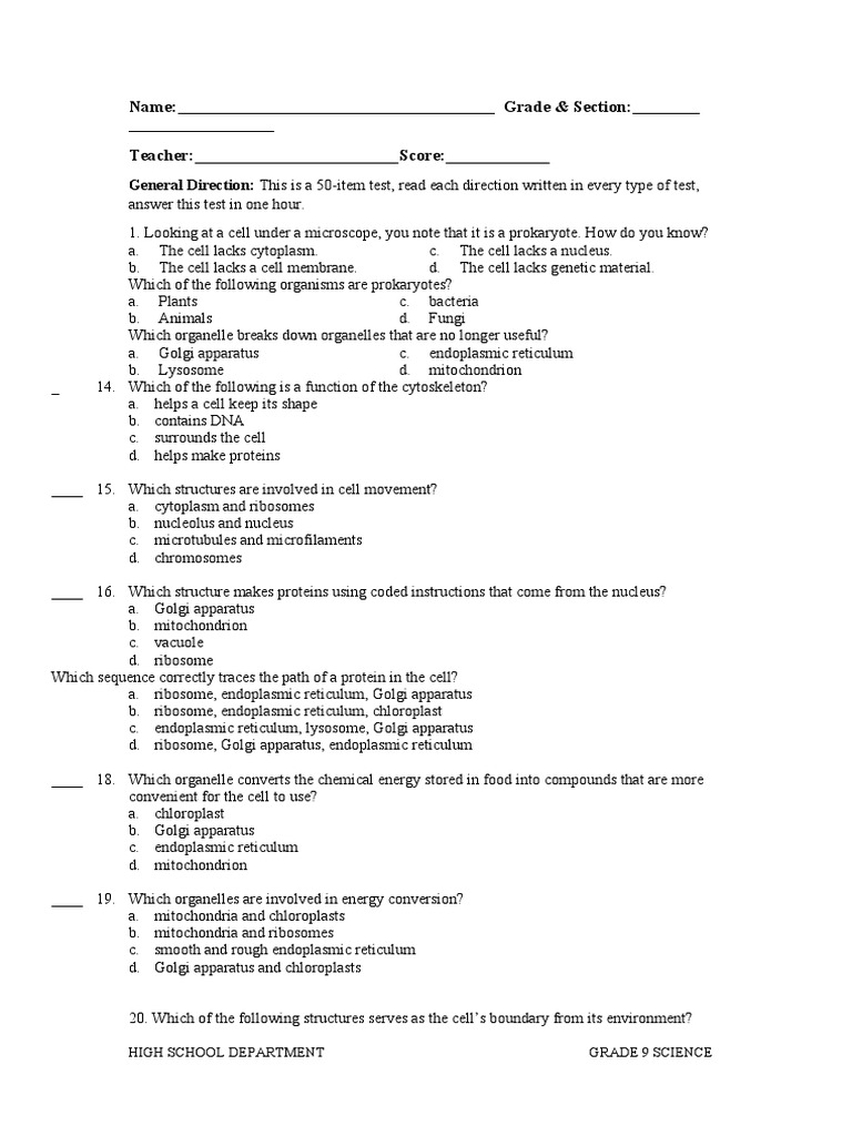 Cell Biology: A Comprehensive Exam on Cell Structure and Function | PDF ...