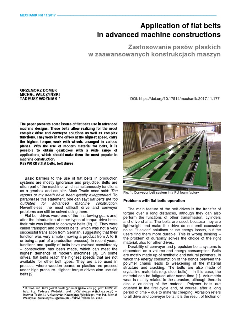 Application of Flat Belts in Advanced Machine Constructions | PDF ...