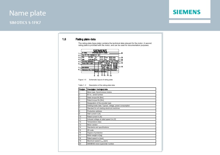 Typenschild Simotics S 1fk7 en | PDF | Electric Motor | Electric Power
