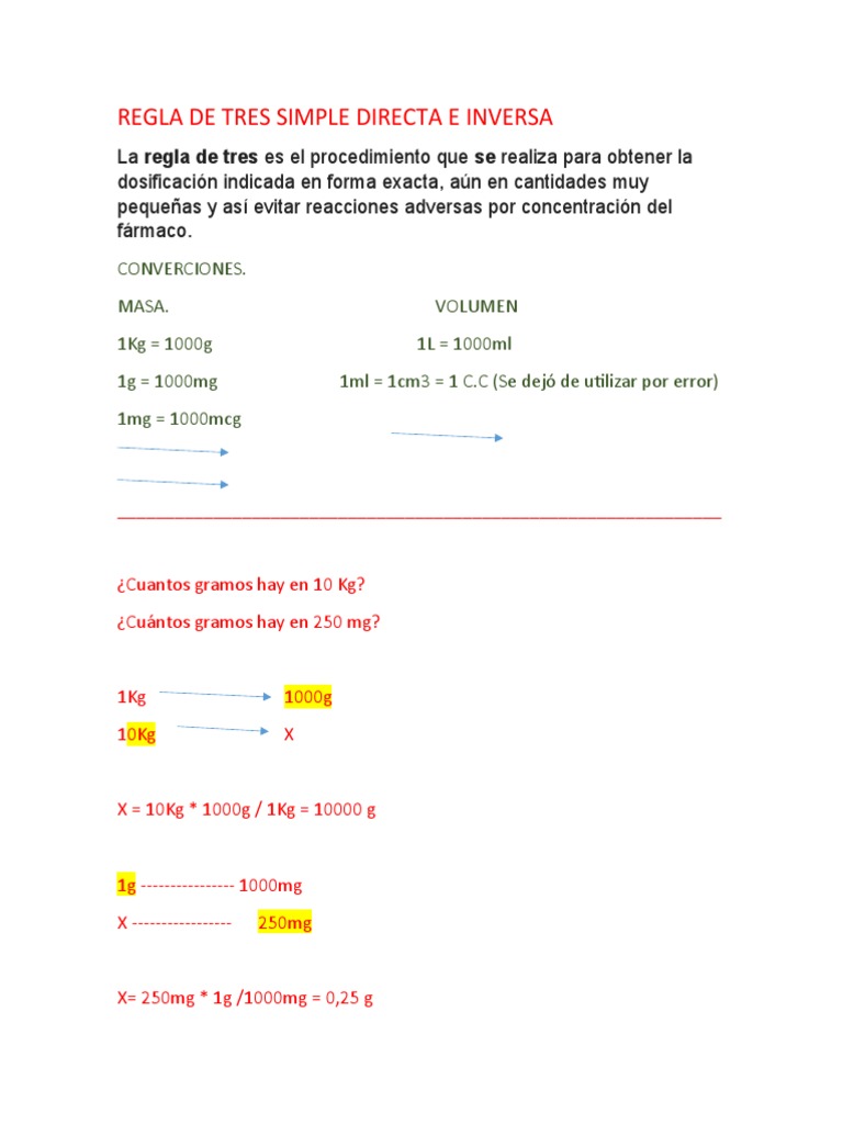 Ejercicios de Regla de Tres en Medicamentos | PDF | Química medicinal ...