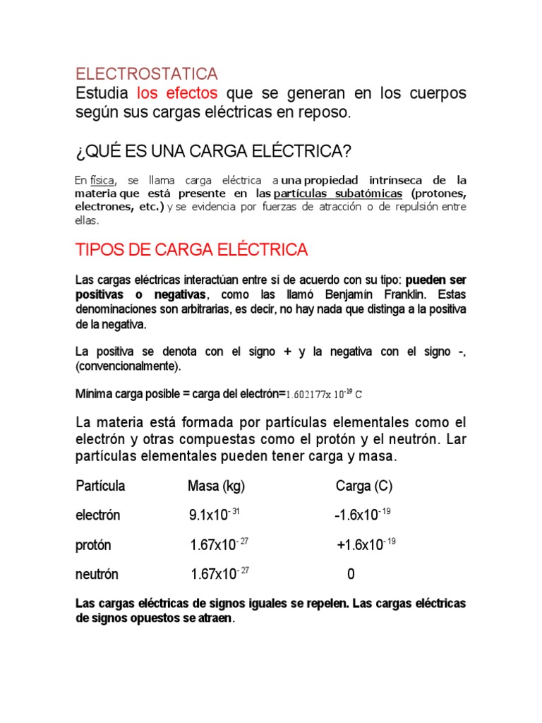 ELECTROSTATICA | PDF | Carga eléctrica | Electrostática