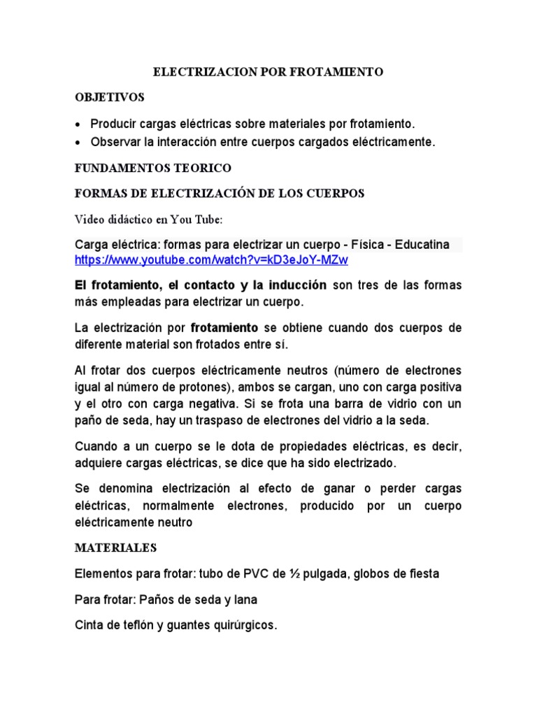 Electrizacion Por Frotamiento | PDF | Carga eléctrica | Electrostática