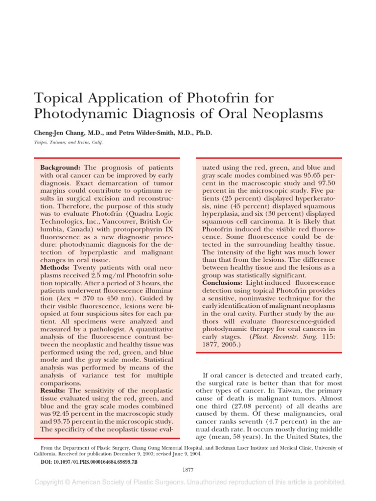 Topical Application of Photofrin For Photodynamic Diagnosis of Oral ...